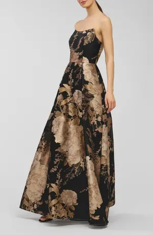 KAY UNGER Willow Metallic Strapless Gown