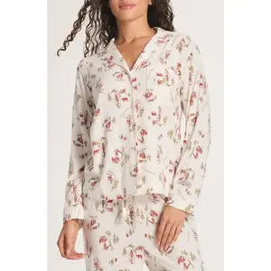 SAVAGE X FENTY Softcore Modal-blend Pajama Button-up Shirt - Petal White Sultry Slopes