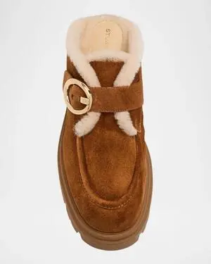 STUART WEITZMAN Benni Shearling-lined Mules - Brown