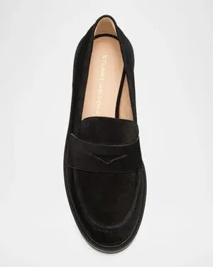 STUART WEITZMAN Suede Penny Loafers - Black
