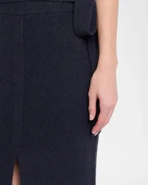 Emporio Armani Long Wool Belted Midi Skirt - Solid Medi