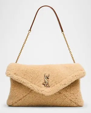 SAINT LAURENT YSL Envelope Flap Shoulder Bag In Shearling
