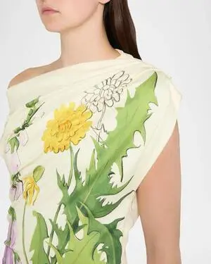 Oscar De La Renta Off-the-shoulder Foxglove Draped Jersey Maxi Dress - Butter Multi