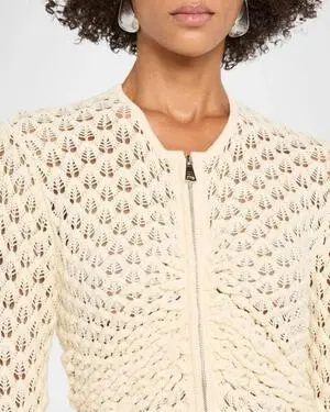 WYNN HAMLYN Pointelle Zip Cardigan