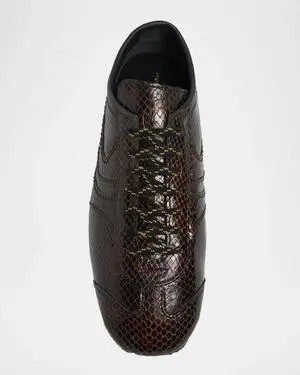 Dries Van Noten Dustin Snake-embossed Leather Sneakers - Dark Brown
