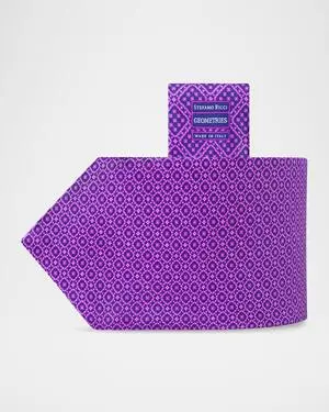 Stefano Ricci Geometric Square Pattern Silk Neck Tie Pink