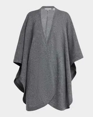 Neiman Marcus Cashmere Melange-Knit Cape - Heather Gr