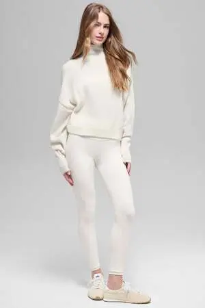 Alo Yoga Wool Cashmere Cropped Turtleneck Sweater Top - Ivory