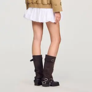 Sandro Leather Biker Boots With Buckles