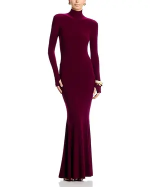 Norma Kamali Long Sleeve Turtleneck Fishtail Gown