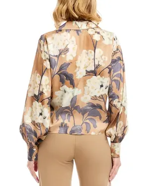 Karen Kane Satin Tie Front Top - Print