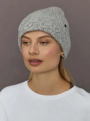 Jocelyn Embroidered Knit Beanie - Light Grey