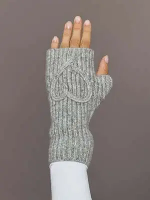 Jocelyn Fingerless Knit Gloves - Light Grey