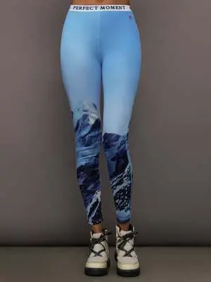 Perfect Moment Printed Base Layer Leggings - Ski Lift Blue