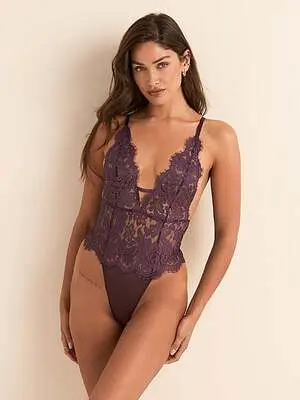 Victoria's Secret Lace Bodysuit With Adjustable Straps - Grey