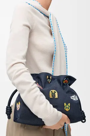 Loewe Medium Flamenco Clutch In Embroidered Denim
