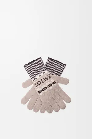 Loewe Knitted Wool Blend Gloves - Beige/multicolor