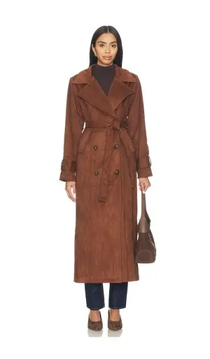 SNDYS. Sutton Faux Suede Trench Coat - Mocha