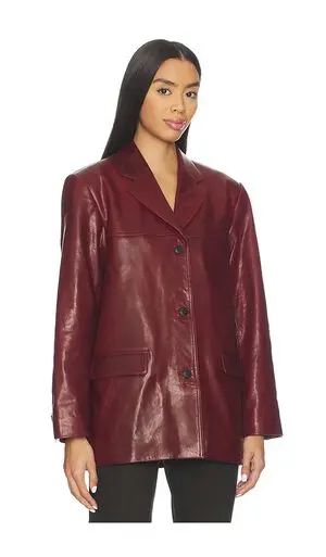 EAVES Aroa Leather Blazer Jacket - Beet Red