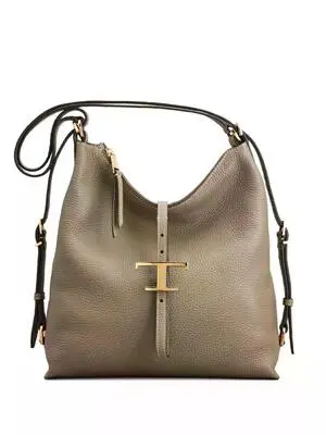 TOD'S T Buckle Leather Shoulder Bag - Grey