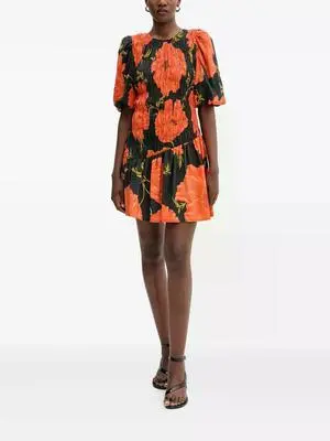 NEVER FULLY DRESSED Shirred Floral Midi Dress