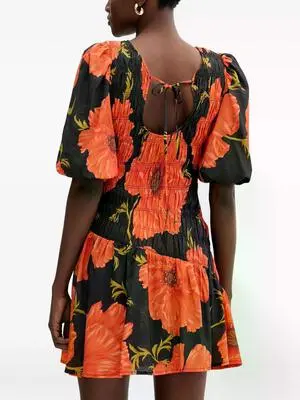 NEVER FULLY DRESSED Shirred Floral Midi Dress