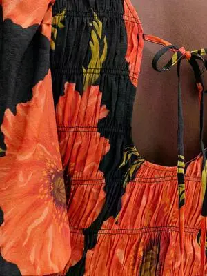 NEVER FULLY DRESSED Shirred Floral Midi Dress