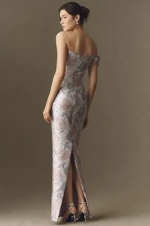 SAU LEE Asymmetric Jacquard Column Maxi Dress - Lilac Multi