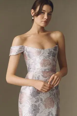 SAU LEE Asymmetric Jacquard Column Maxi Dress - Lilac Multi