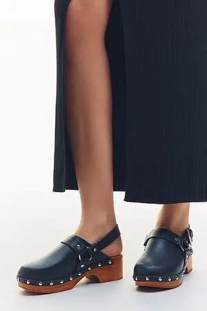 Anthropologie Studded Slingback Clogs - Black
