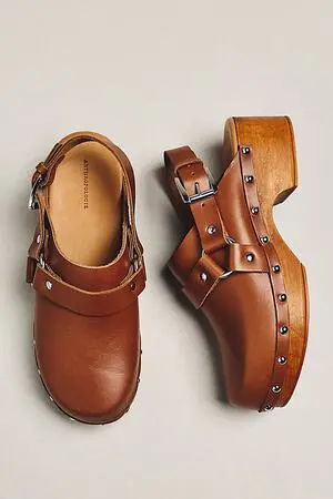 Anthropologie Studded Slingback Clogs - Brown