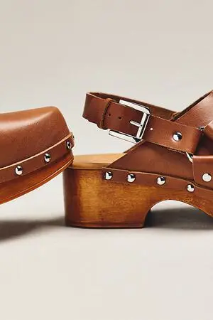 Anthropologie Studded Slingback Clogs - Brown