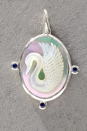 MAURA GREEN Fp X Silver Swan Cameo Charm - Silver/sapphires/mother