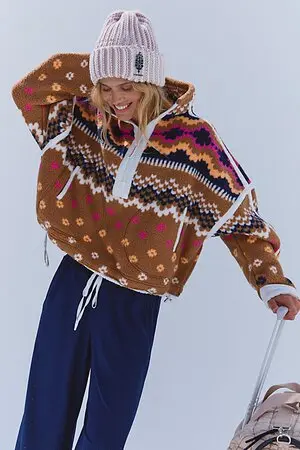Free People Mountain High Printed Half Zip Fleece Isle-knit Twig Combo