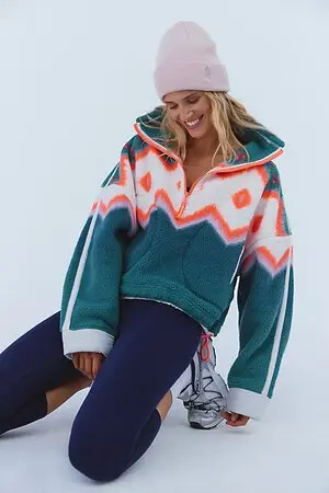 Free People Mountain High Printed Half Zip Fleece - Soft Glow Green Glow