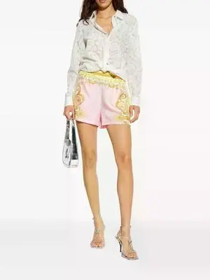 Versace Barocco-print Silk Shorts - Pink