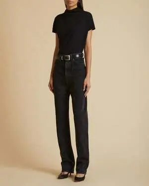 Khaite Benny Silver Buckle Belt - Black