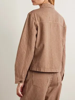 LA LIGNE Val Cropped Striped Denim Jacket - Brown