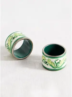 Dolce & Gabbana Set Of Two Painted Porcelain Napkin Rings - Green