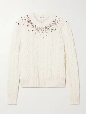 Alexander McQueen Crystal-embellished Cable-knit Wool And Cashmere-blend Sweater - Ivory