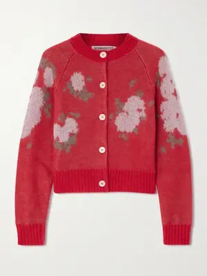Bernadette Amelia Floral-jacquard Mohair-blend Cardigan - Red