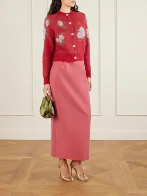 Bernadette Amelia Floral-jacquard Mohair-blend Cardigan - Red