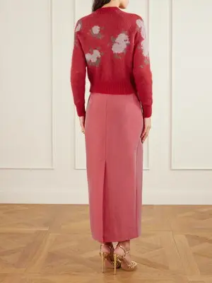 Bernadette Amelia Floral-jacquard Mohair-blend Cardigan - Red
