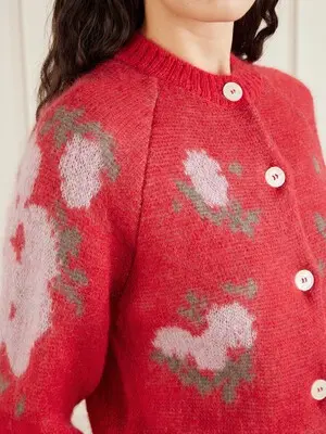 Bernadette Amelia Floral-jacquard Mohair-blend Cardigan - Red