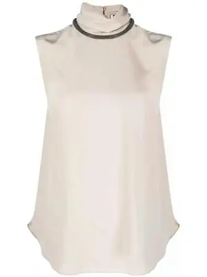 Brunello Cucinelli Monili-embellished Silk Blouse - Neutrals