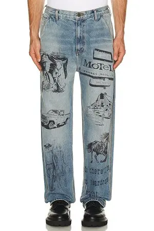 ONE OF THESE DAYS All Over Print Painters Pant - Indigo