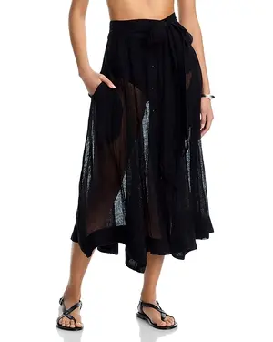 Lisa Marie Fernandez Tie Waist Cover-up Skirt - Black Crepe