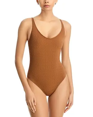 Lisa Marie Fernandez Marilyn Maillot One-piece Swimsuit - Caramel Seersucker