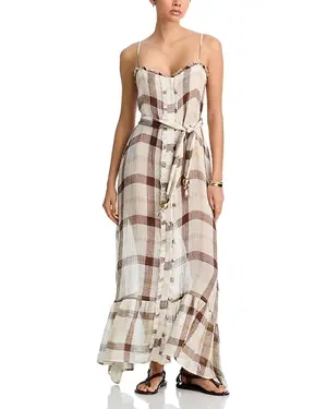 Lisa Marie Fernandez Belted Cover-up Dress - White/yellow/brown Windowpane Gauze