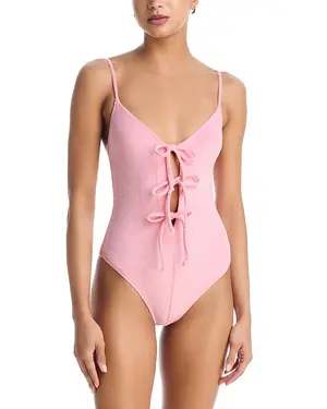 Lisa Marie Fernandez Maillot Tie Front Swimsuit - Pink Terry Cloth
